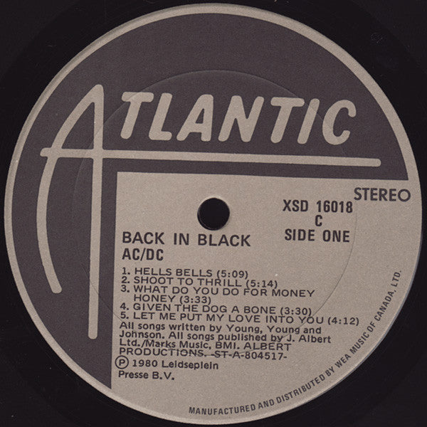 AC/DC – Back in Black – 1980 – Hard Rock / Heavy Metal ( vinyl) slight ...