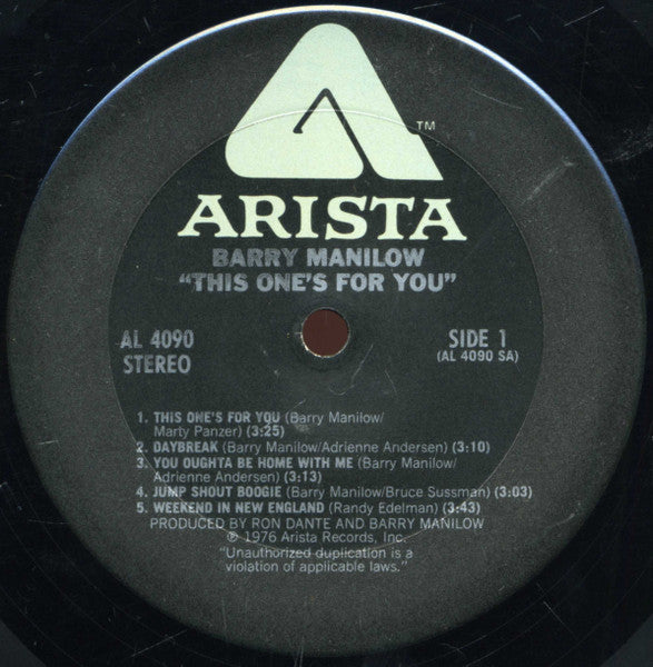 Barry Manilow – This One's For You -1976 Genre: Pop Style: Ballad, Voc ...