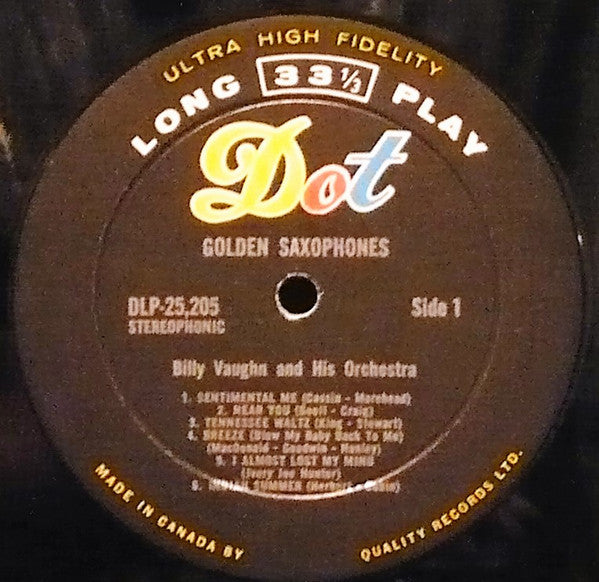 BILLY VAUGHN — Golden Saxophones (Dot Records, DLP-25-205) Easy Listen ...
