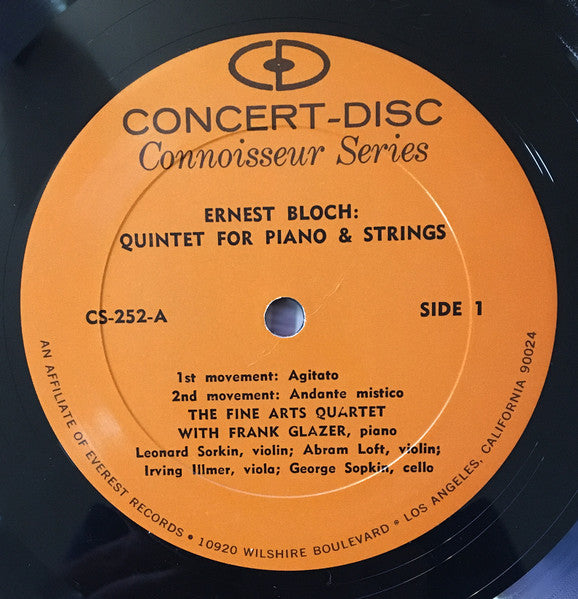 Ernest Bloch, The Fine Arts Quartet With Frank Glazer – Quintet For Pi ...